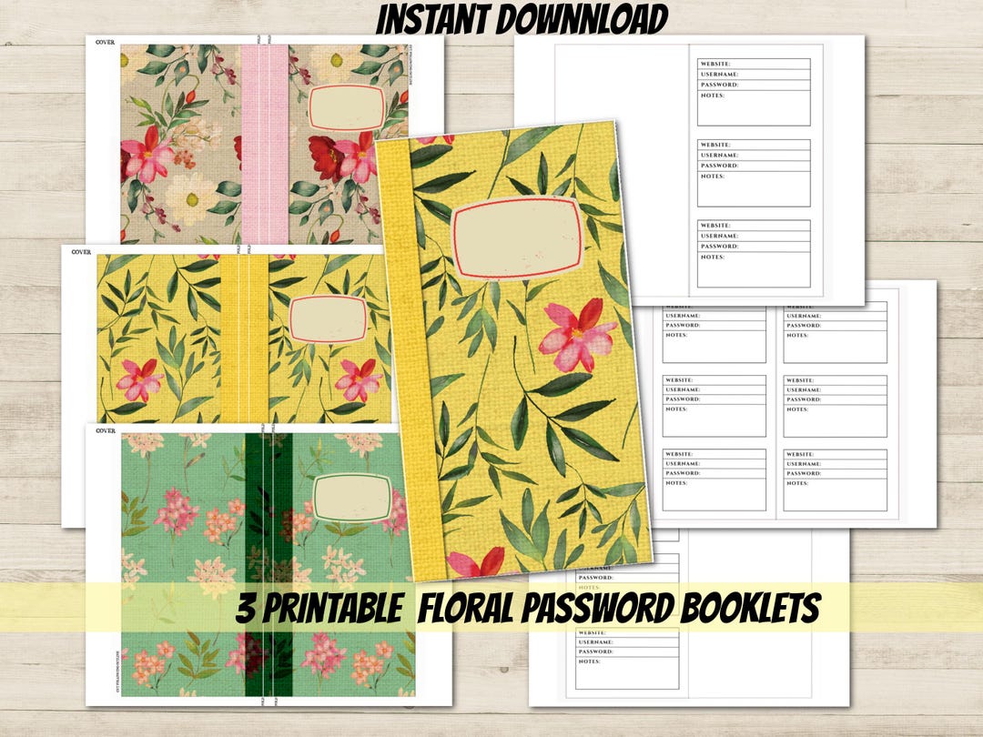3 PRINTABLE Password Tracker Booklet Floral Vintage DIY Traveler ...