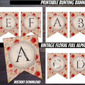 PRINTABLE Vintage Floral Alphabet Bunting Banner Digital Download Party ...