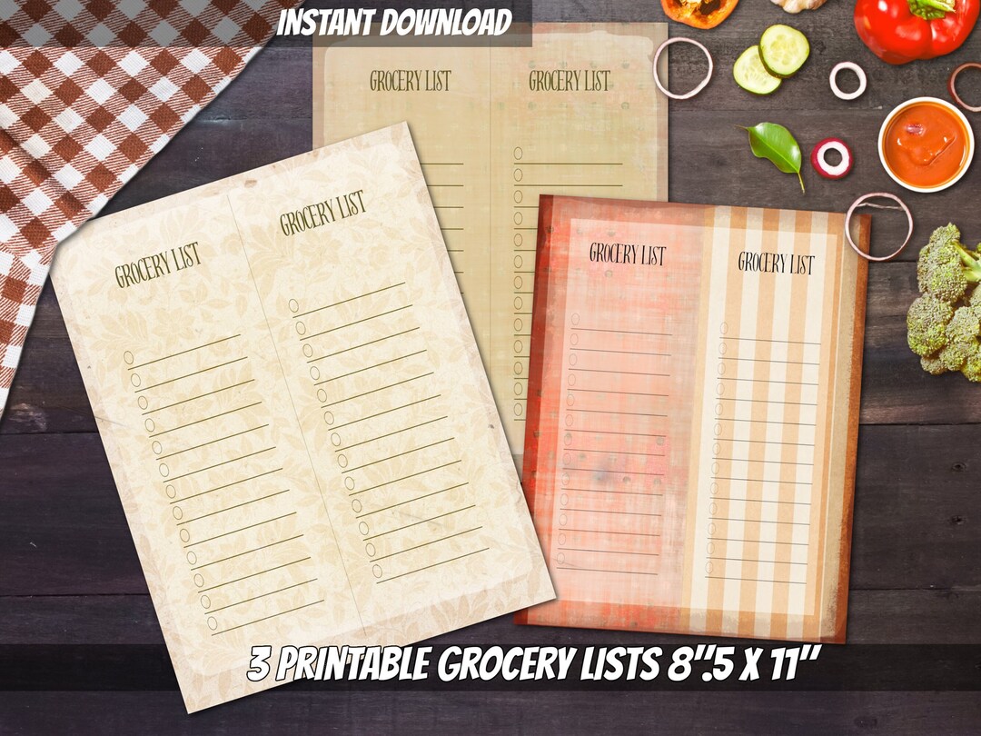PRINTABLE Vintage Long Grocery List Bundle-grungy Grocery List Page ...