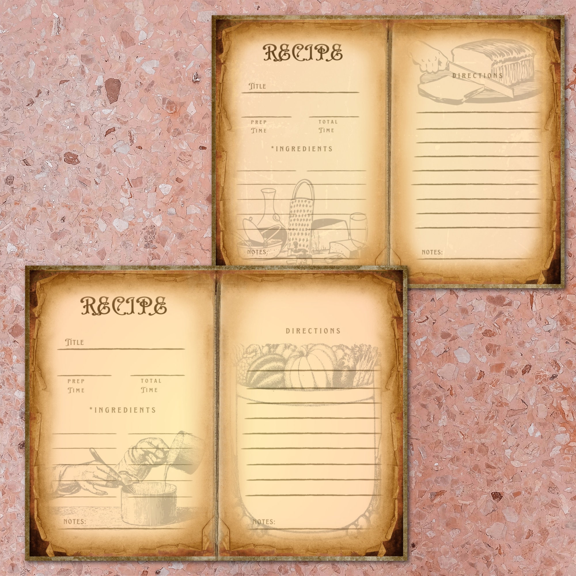 PRINTABLE Vintage Recipe Page Bundle-vintage Kitchen Recipe Card-diy ...