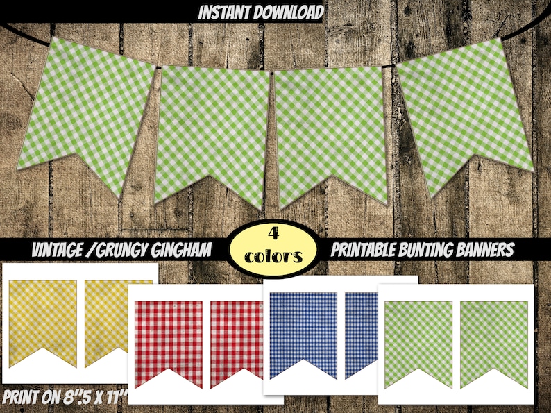PRINTABLE Vintage Gingham Bunting Banner Digital Download Party Garland ...