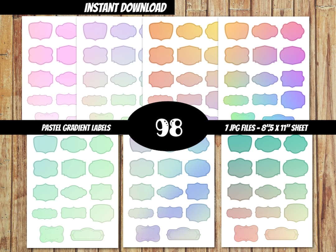 PRINTABLE Pastel Gradient Labels Sheet Bundle-colorful Printable Labels ...