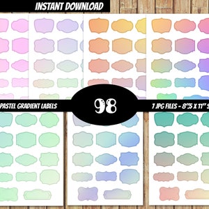PRINTABLE Pastel Gradient Labels Sheet Bundle-colorful Printable Labels ...
