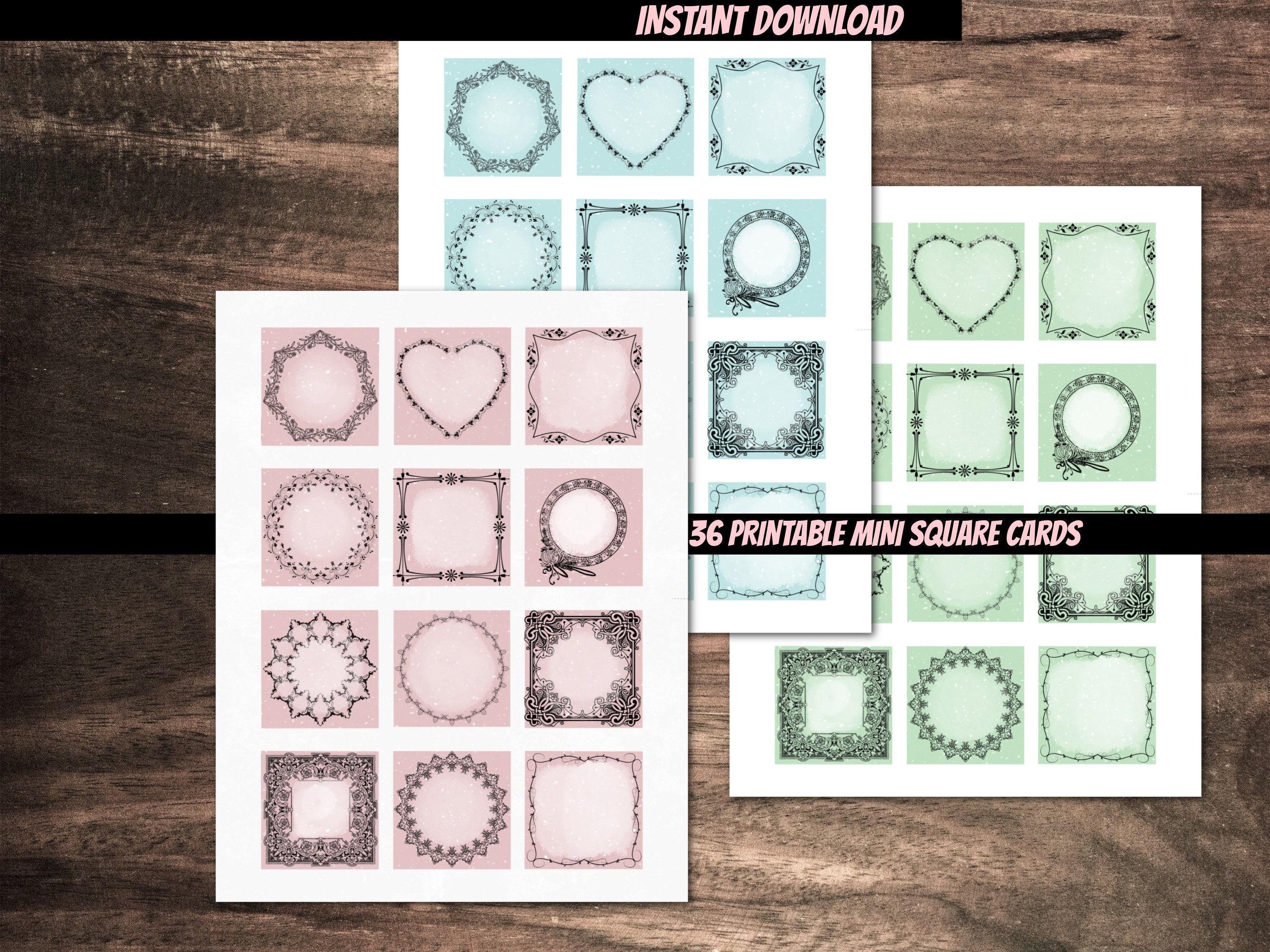 2x 2 PRINTABLE Mini Pastel Colors Note Card Bundle-vintage Mini ...