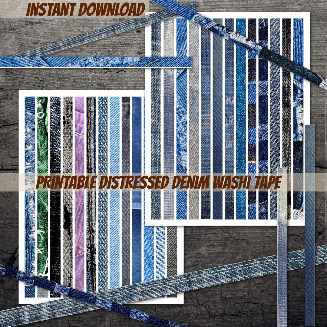 Printable Distressed Denim Washi Tape Paper Digital Textures for ...