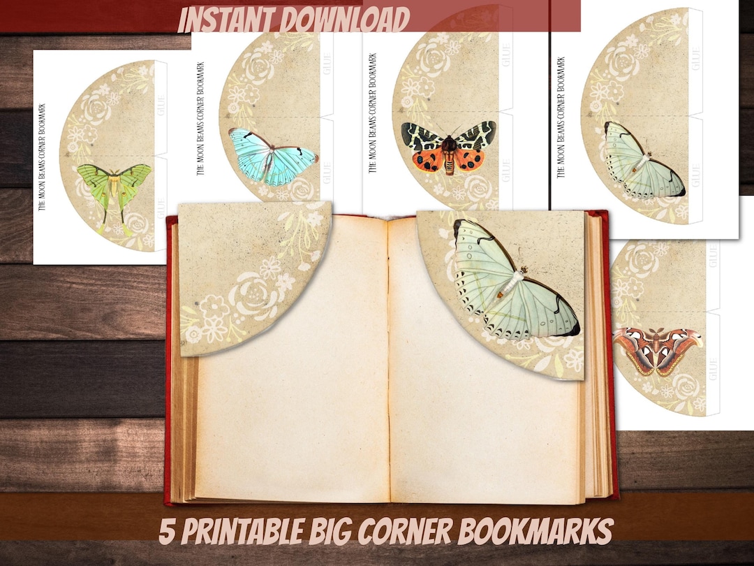 5 PRINTABLE Vintage Butterfly Corner Digital Bookmark Bundle Junk ...