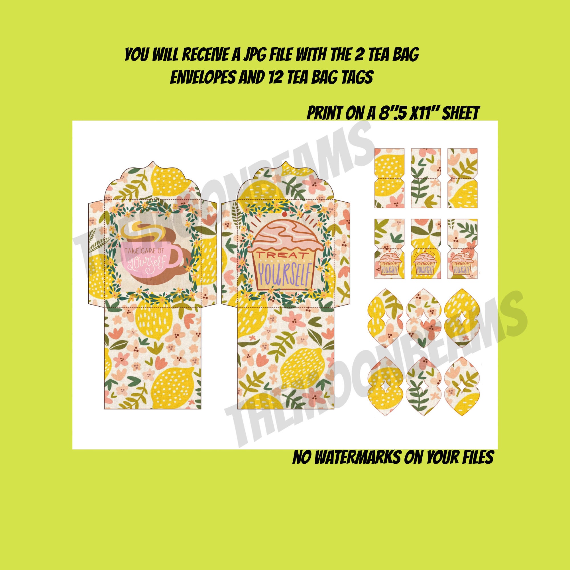 PRINTABLE Digital Download Retro Lemon Print Tea Bag Envelopes - Etsy