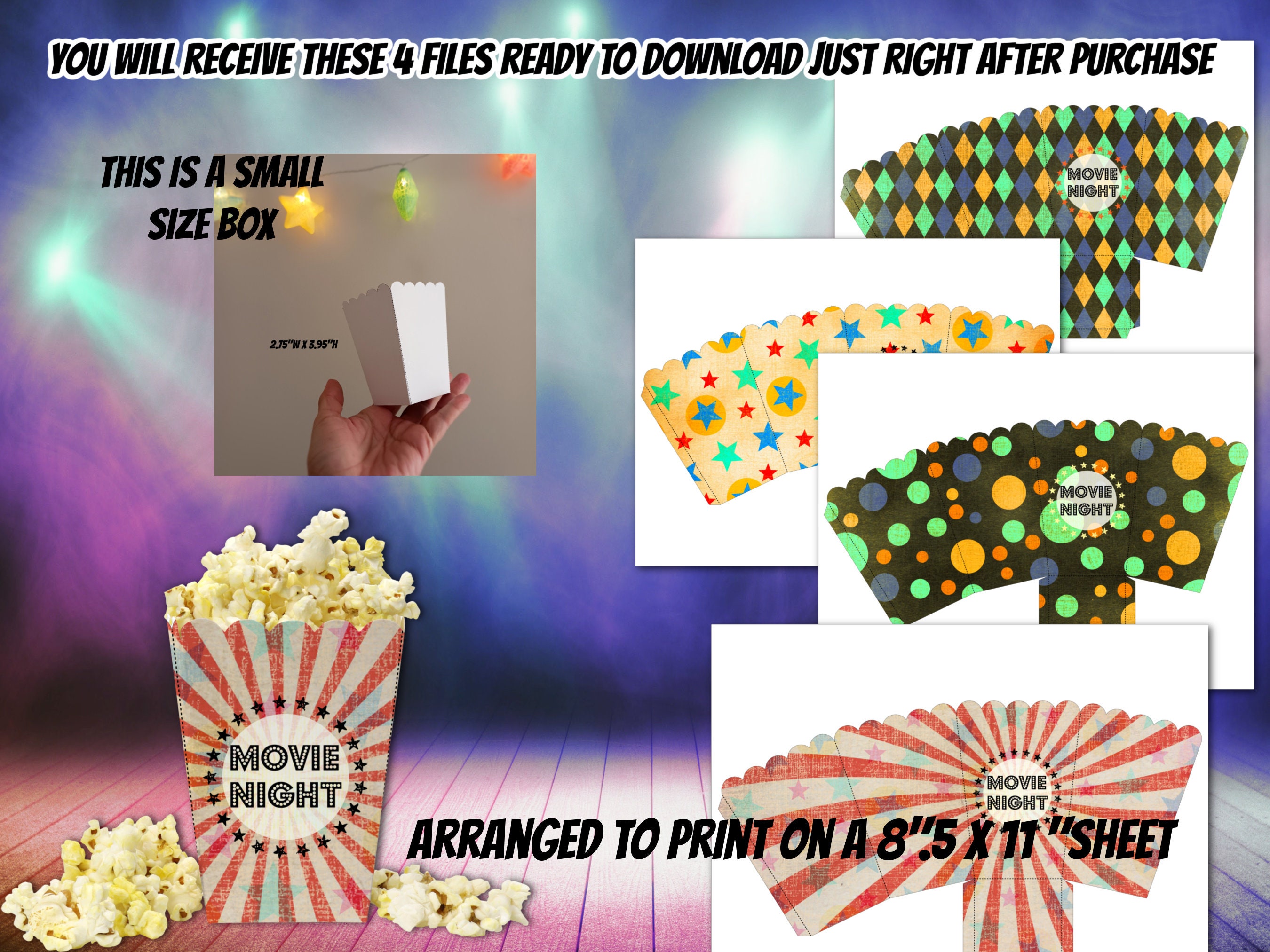 PRINTABLE Small Popcorn Box Bundle-movie Night Printable Snack Box ...