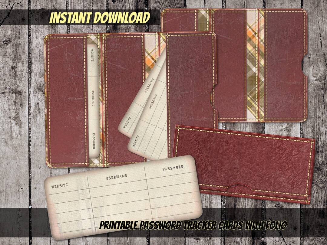 PRINTABLE Password Tracker Vintage Leather Booklet With Cards-password ...