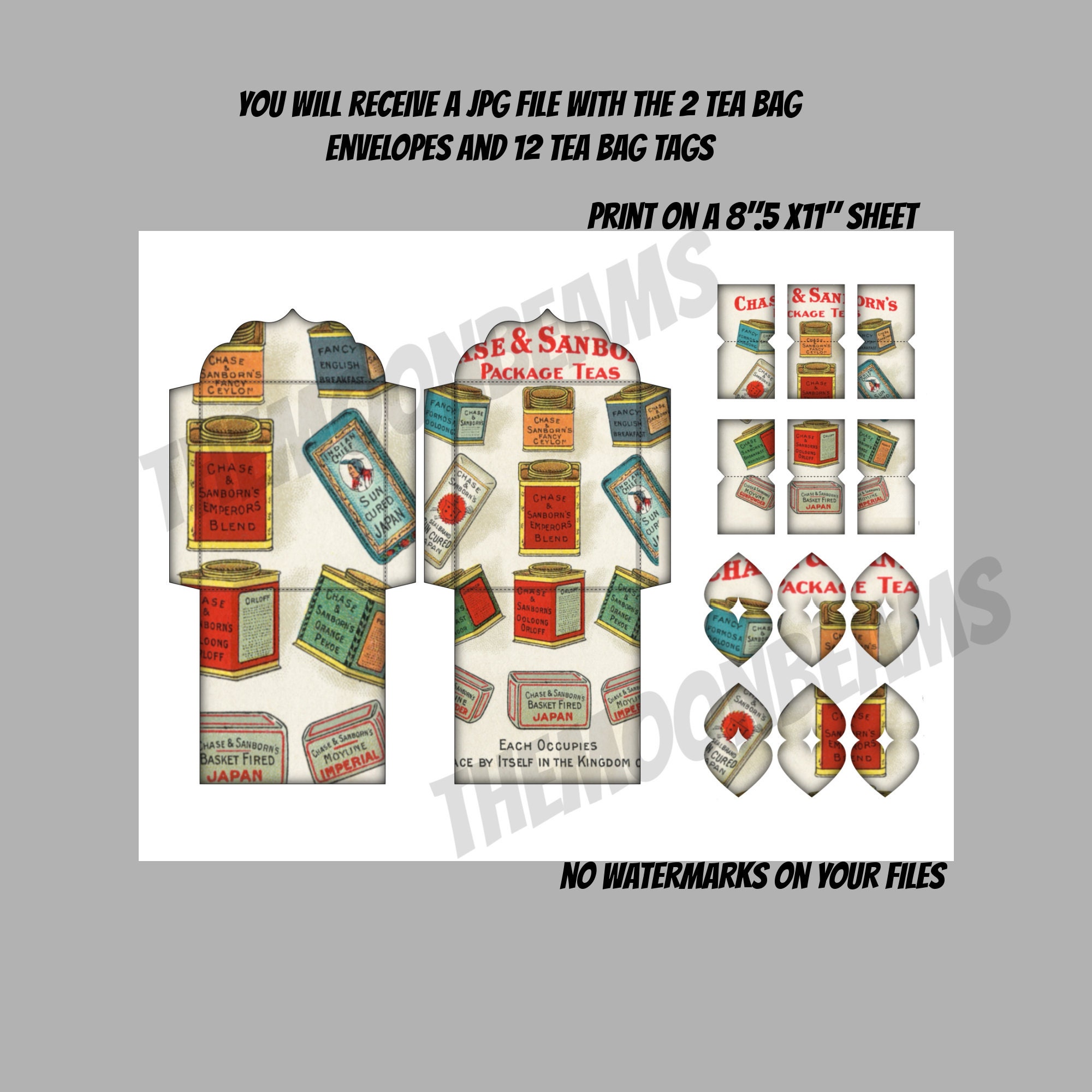 PRINTABLE Vintage Tea Bag Envelopes and Tags Digital Download Tea Time ...