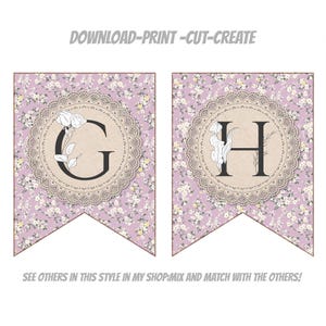 PRINTABLE Vintage Pink Floral Alphabet Bunting Banner Digital Download ...