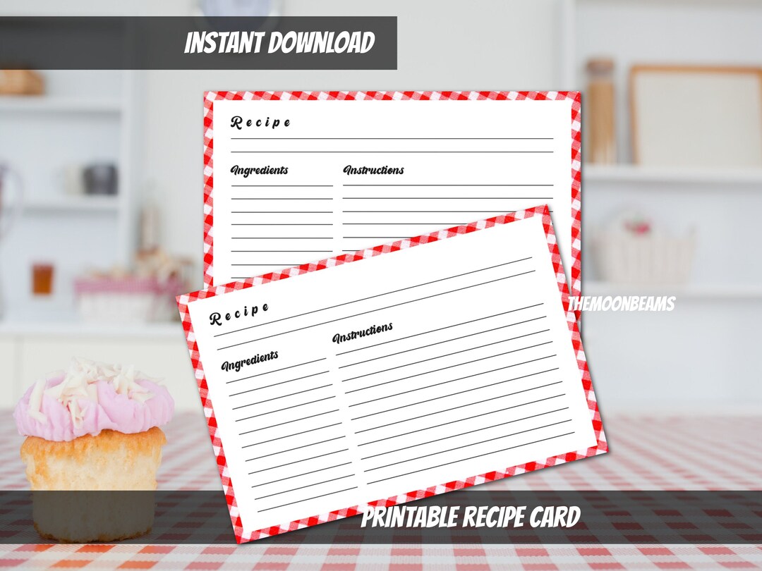 PRINTABLE Blank Recipe Cards-classic Printable Recipe Cards-cooking ...