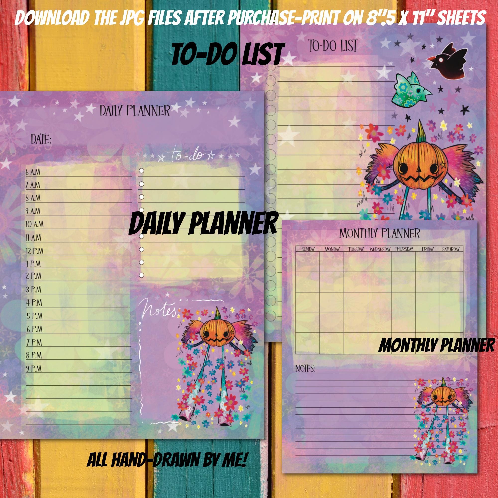 PRINTABLE Whimsical Pumpkin Colorful Undated Calendar Digital ...