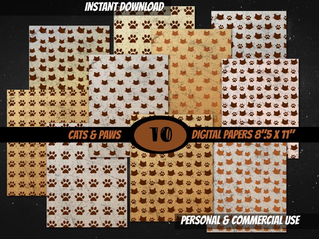 Grungy Vintage Cat Paw Digital Papers Junk Journal Page-digital Pages ...