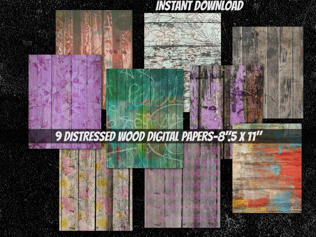 Distressed Wood Digital Paper Textures for Background Collage ...