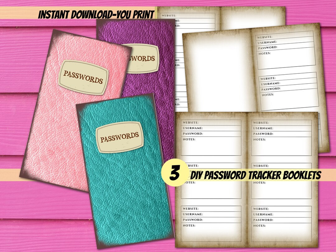 Password Tracker Booklet Bundle Printable Pastel Colors Leather ...