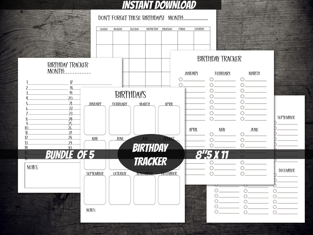 PRINTABLE Birthday Tracker Sheet Bundle-instant Download Simple ...