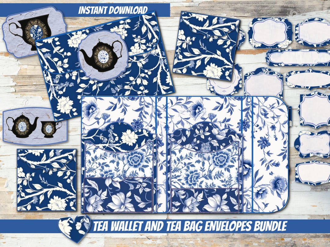 5 PRINTABLE Chinoiserie Tea Wallet Junk Journal Folio Insert Bundle Tea ...