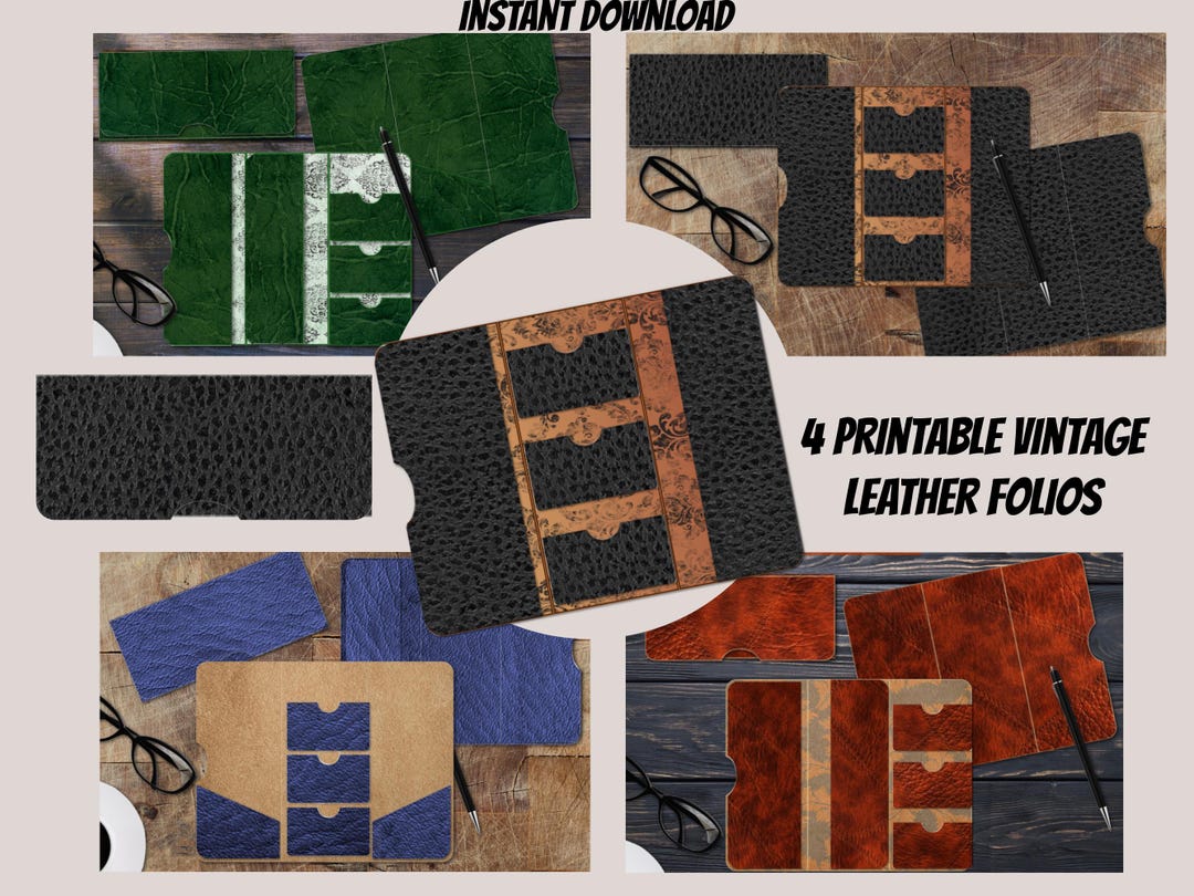 4 PRINTABLE Vintage Leather and Damask Junk Journal Folio Insert ...