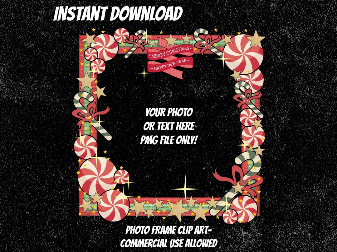 PNG Vintage Christmas Peppermint Square Photo Frame Clip Art-commercial ...