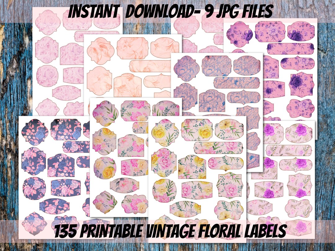 PRINTABLE Vintage Floral Labels Sheet Bundle-flower Pattern Printable ...