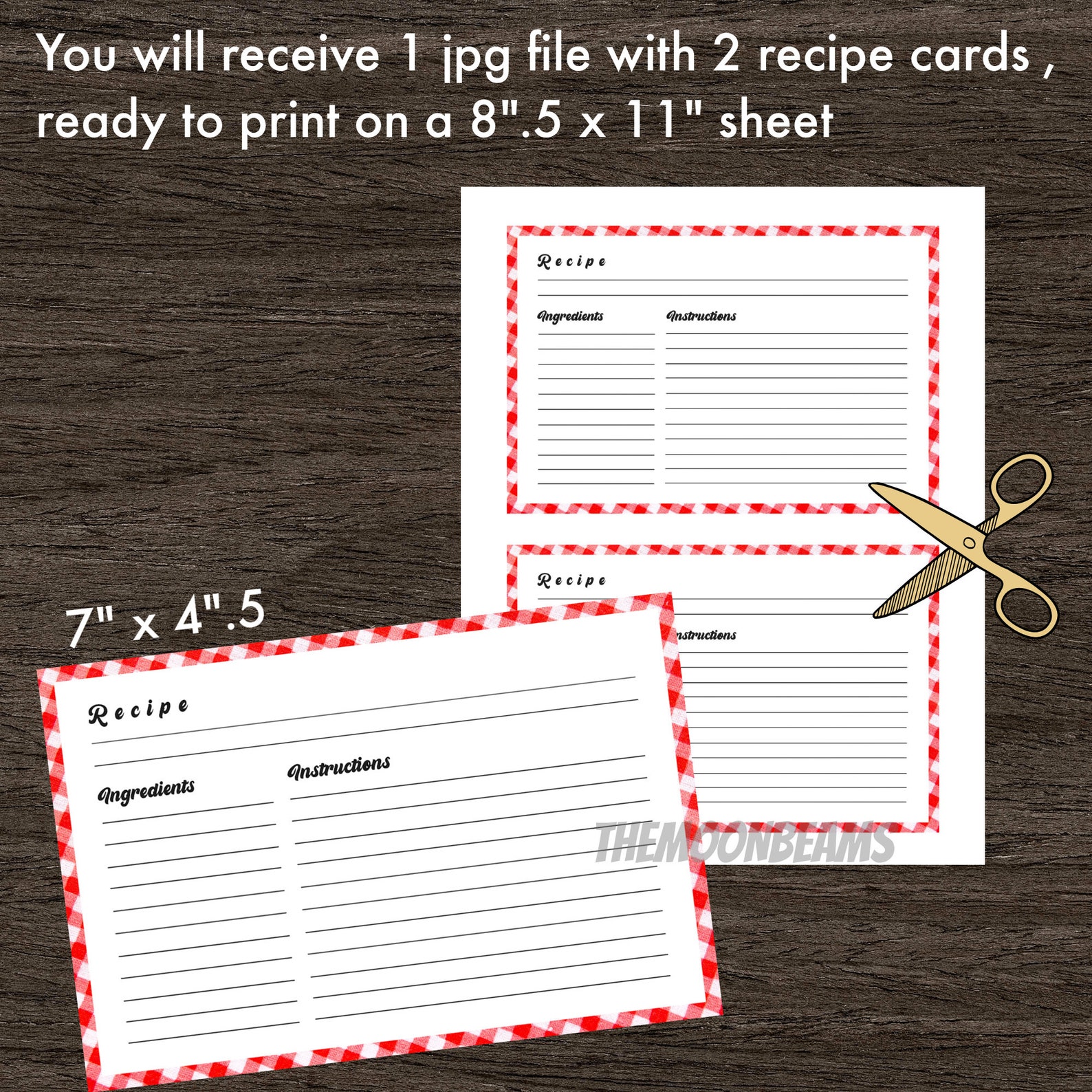 PRINTABLE Blank Recipe Cards-classic Printable Recipe Cards-cooking ...