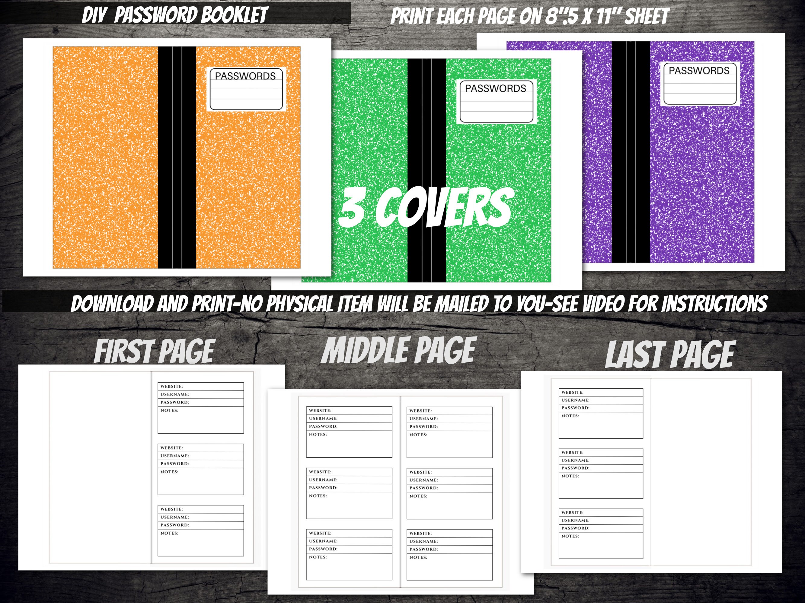 3 PRINTABLE Password Keeper Book Bundle-password Booklet Retro Colors ...