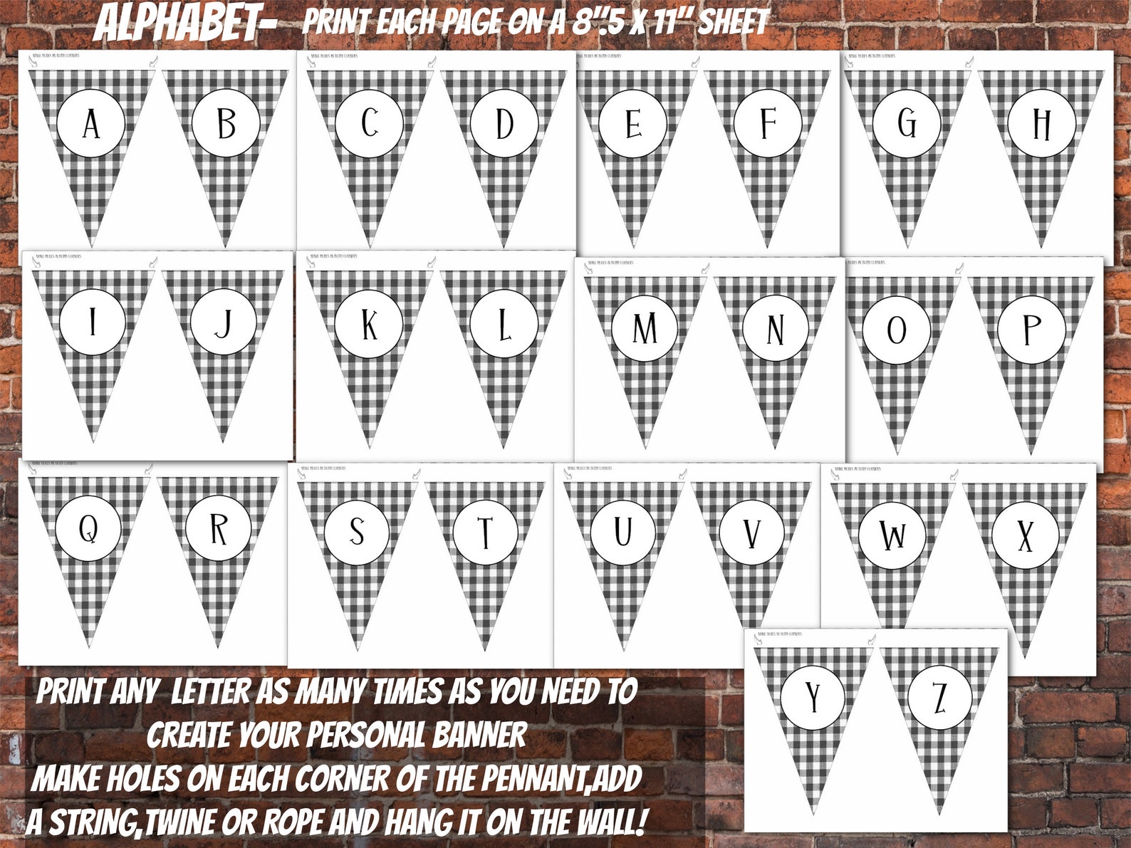 PRINTABLE Black and White Alphabet and Numbers Bunting Banner Ink Saver ...