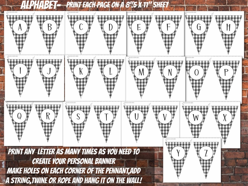 PRINTABLE Black and White Alphabet and Numbers Bunting Banner Ink Saver ...