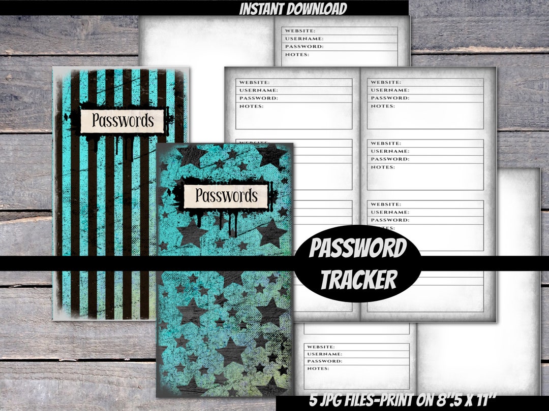 PRINTABLE Password Tracker Booklet Traveler Notebook Grungy Stripes ...
