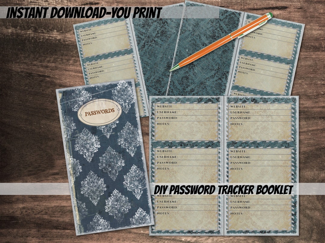 PRINTABLE Password Tracker Booklet-denim Damask Traveler Notebook DIY ...
