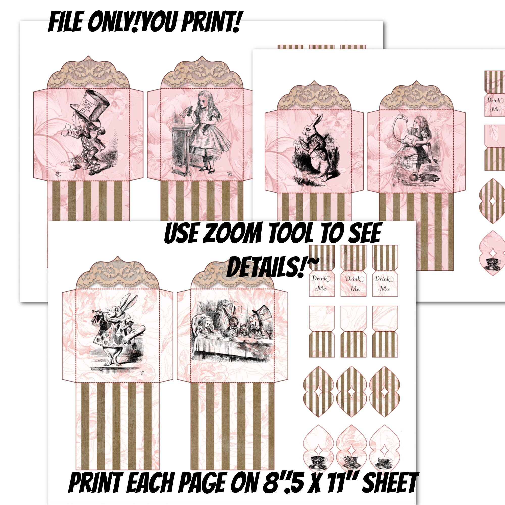 PRINTABLE Vintage Pink Alice in Wonderland Tea Bag Envelopes-digital ...