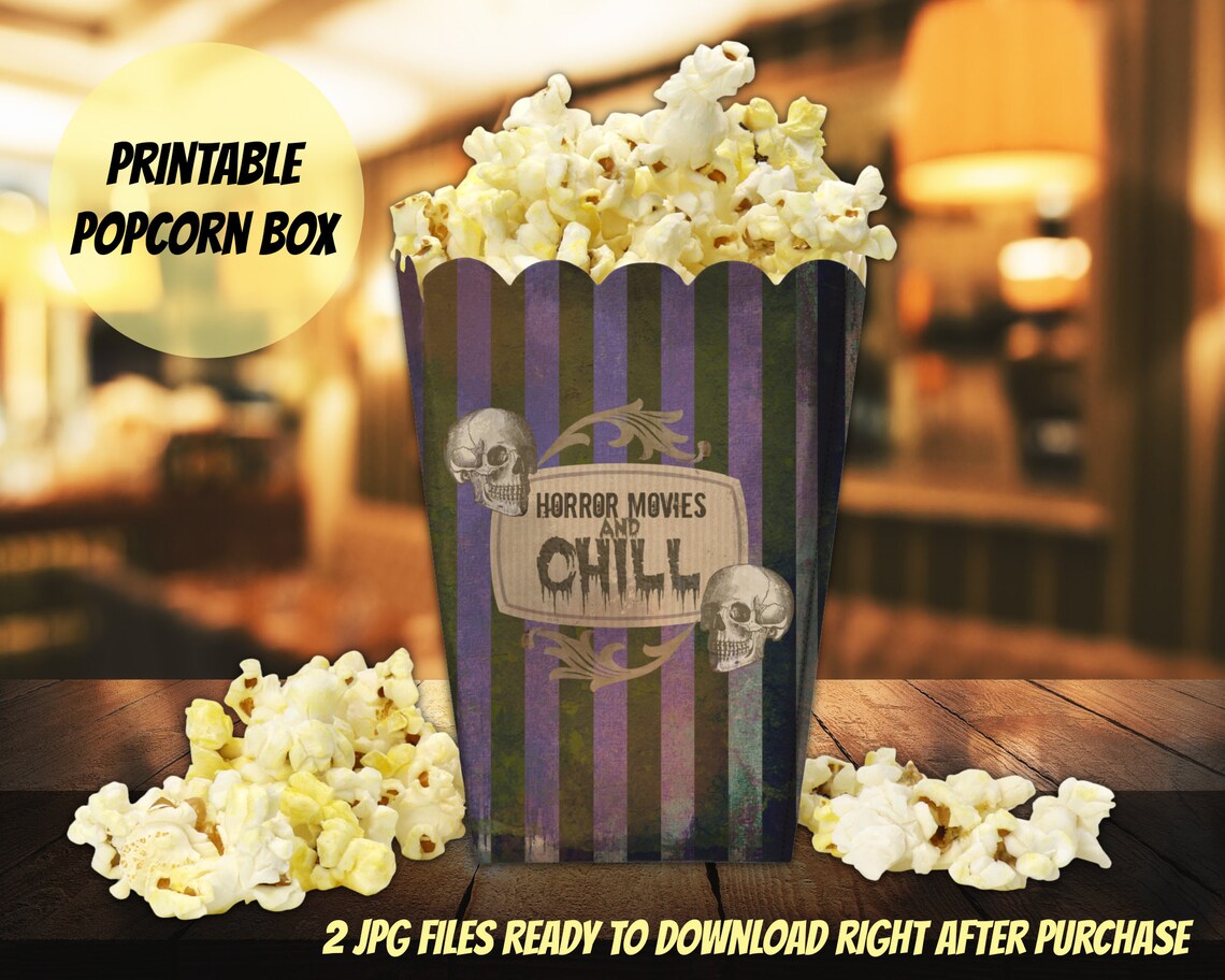 PRINTABLE Popcorn Box-horror Movies Night-halloween Printables-party ...
