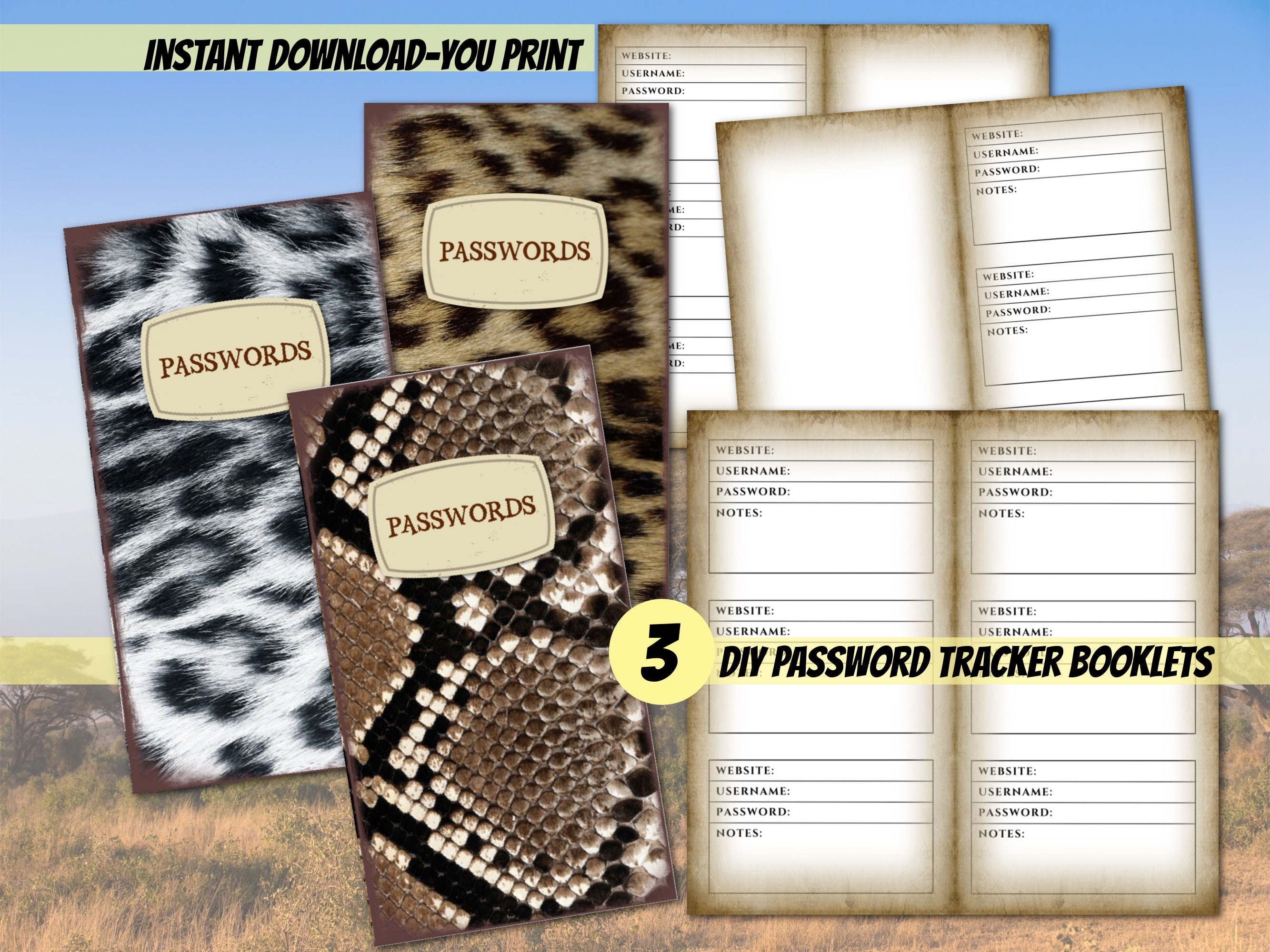 Printable Password Tracker Booklet Bundle Safari Themed Traveler ...