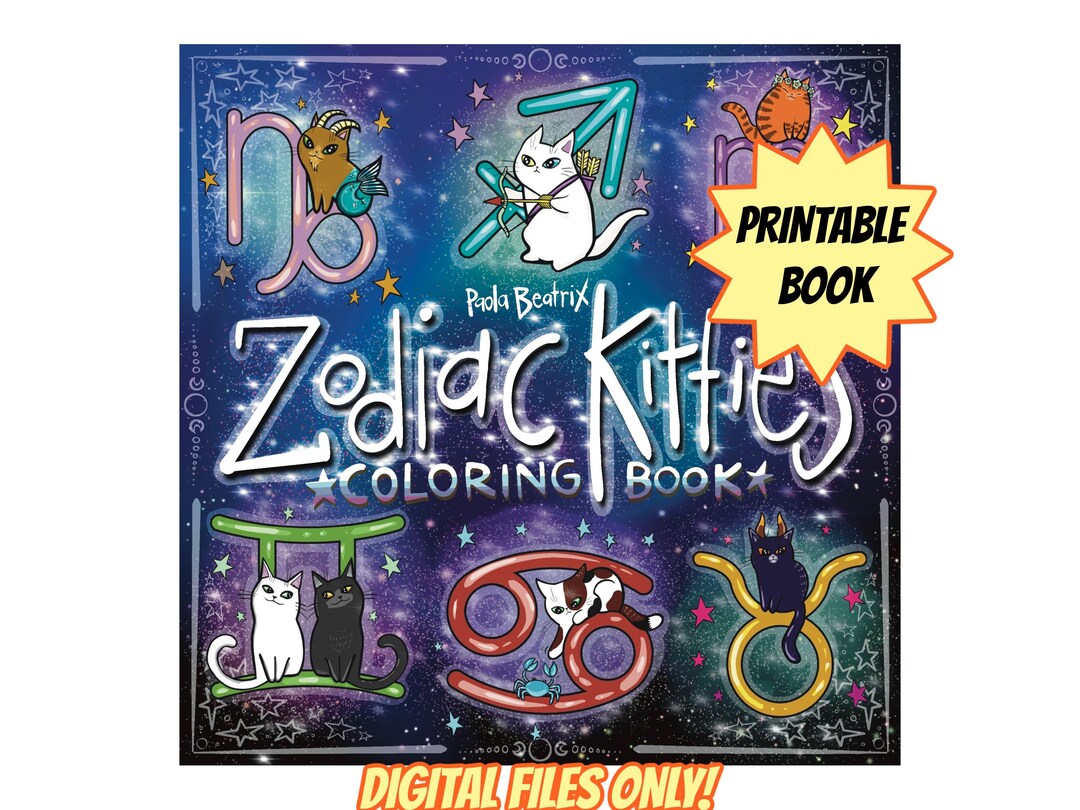 PRINTABLE Zodiac Kitties Coloring Book Digital Horoscope Coloring Book ...