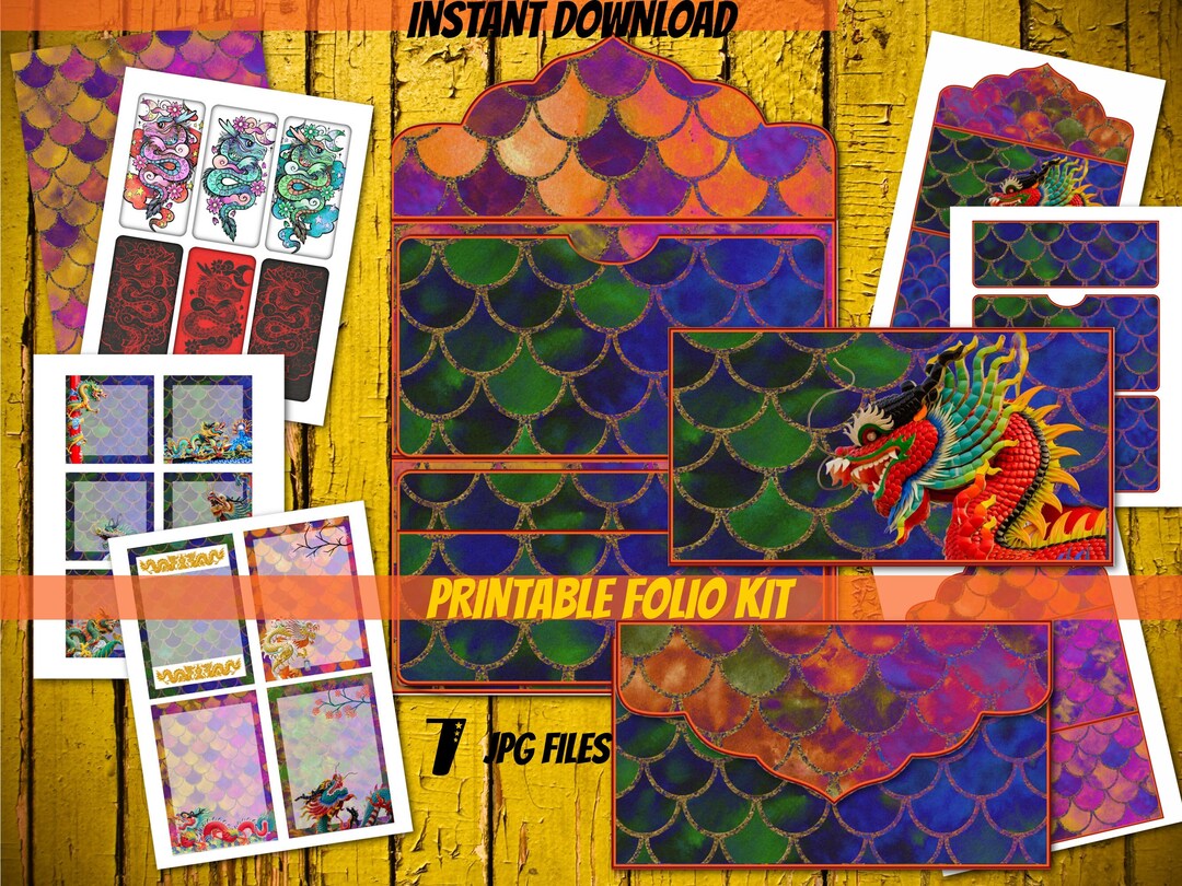Printable Dragon Folio Kit Oriental Dragon Scales Colorful Folio Insert ...