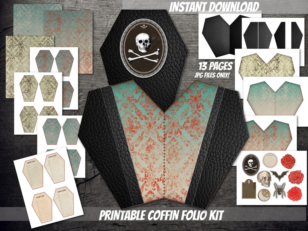 PRINTABLE Coffin Junk Journal Folio Black Leather Skull Junk Journal ...