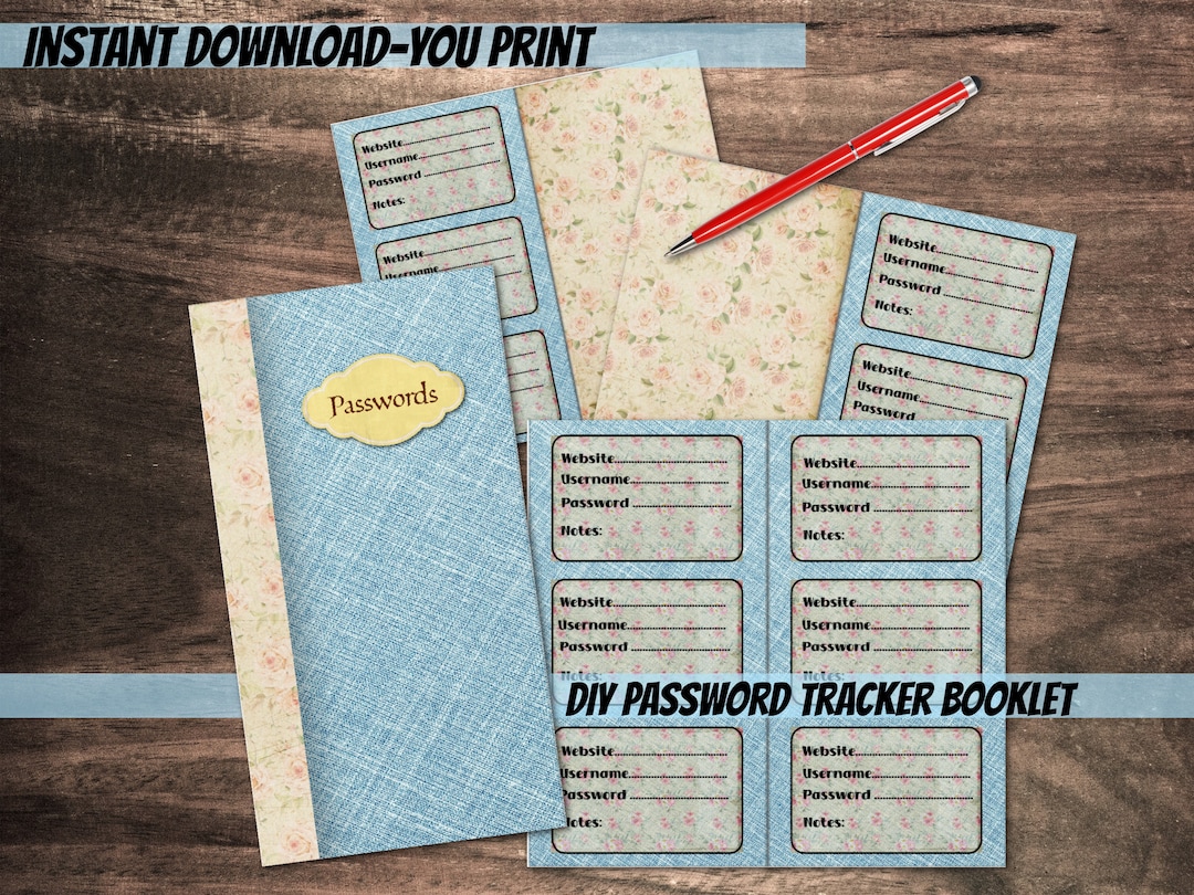 PRINTABLE Password Tracker Booklet-denim and Floral Traveler Notebook ...