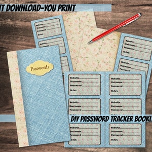 PRINTABLE Password Tracker Booklet-denim and Floral Traveler Notebook ...