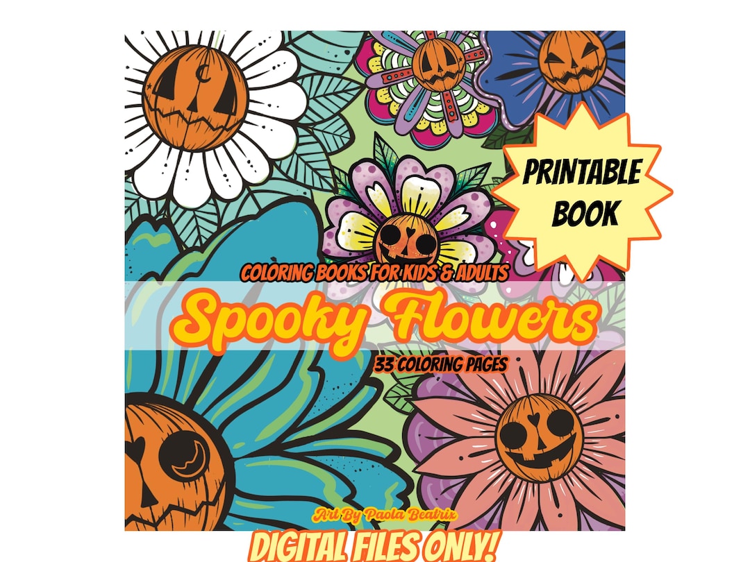 PRINTABLE Retro Spooky Flowers Coloring Book for All Ages-digital ...
