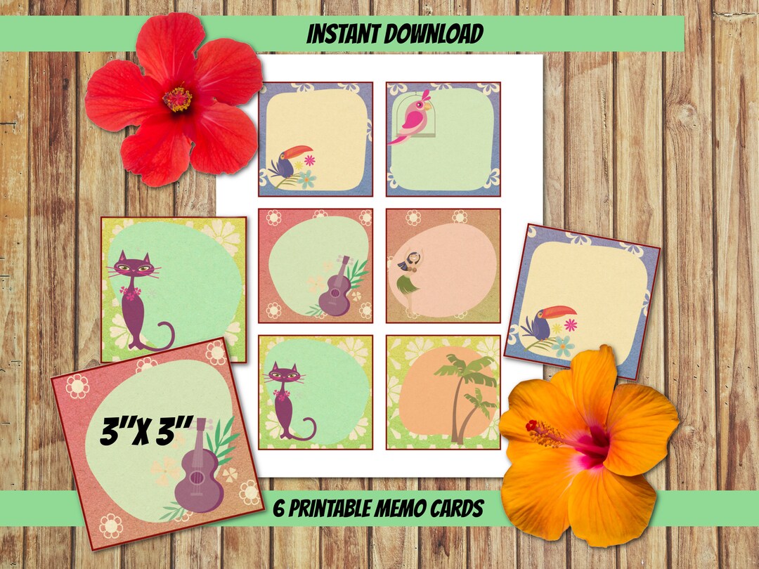 3"x 3" PRINTABLE Retro Summer Sticky Notes Tiki Note Card Sheet ...