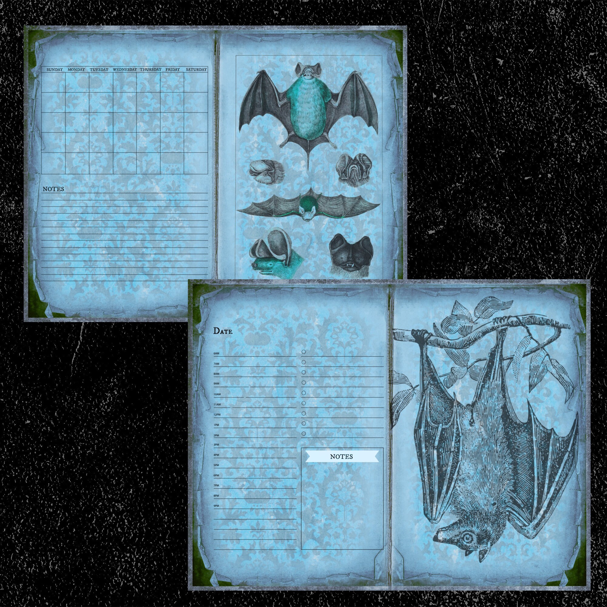 PRINTABLE Vintage Goth Bat Perpetual Calendar Planner Junk Journal ...