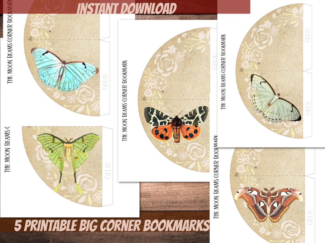 5 PRINTABLE Vintage Butterfly Corner Digital Bookmark Bundle Junk ...