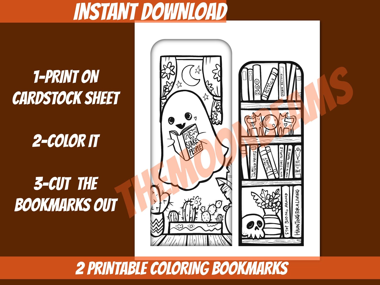PRINTABLE Coloring Bookmark Digital File Only Spooky Printable Bookmark ...