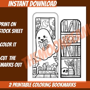 PRINTABLE Coloring Bookmark Digital File Only Spooky Printable Bookmark ...