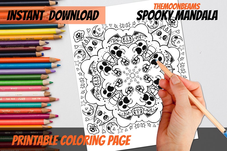 Spooky Mandalas Printable Coloring Pages for Kids and Adults Halloween ...