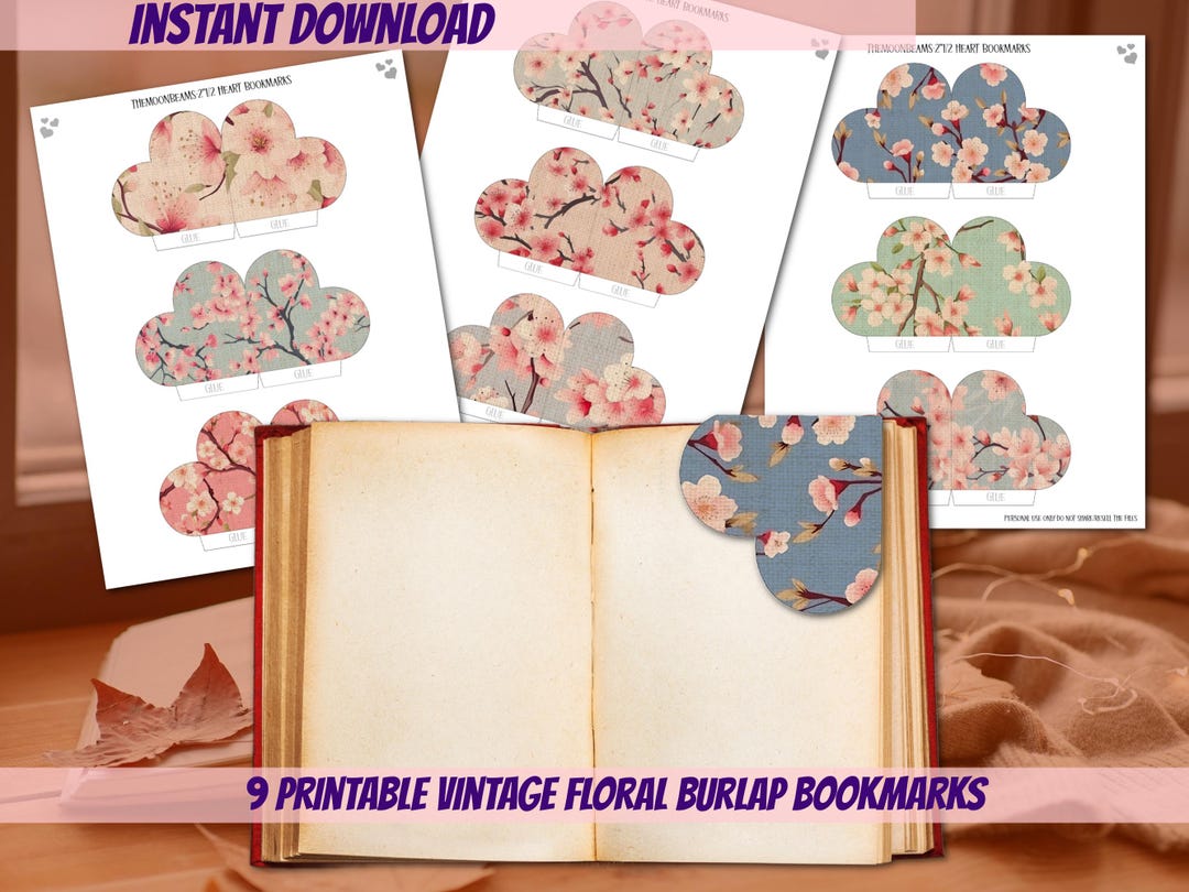 9 PRINTABLE Heart Shaped Corner Bookmark Bundle-digital Bookmark Floral ...