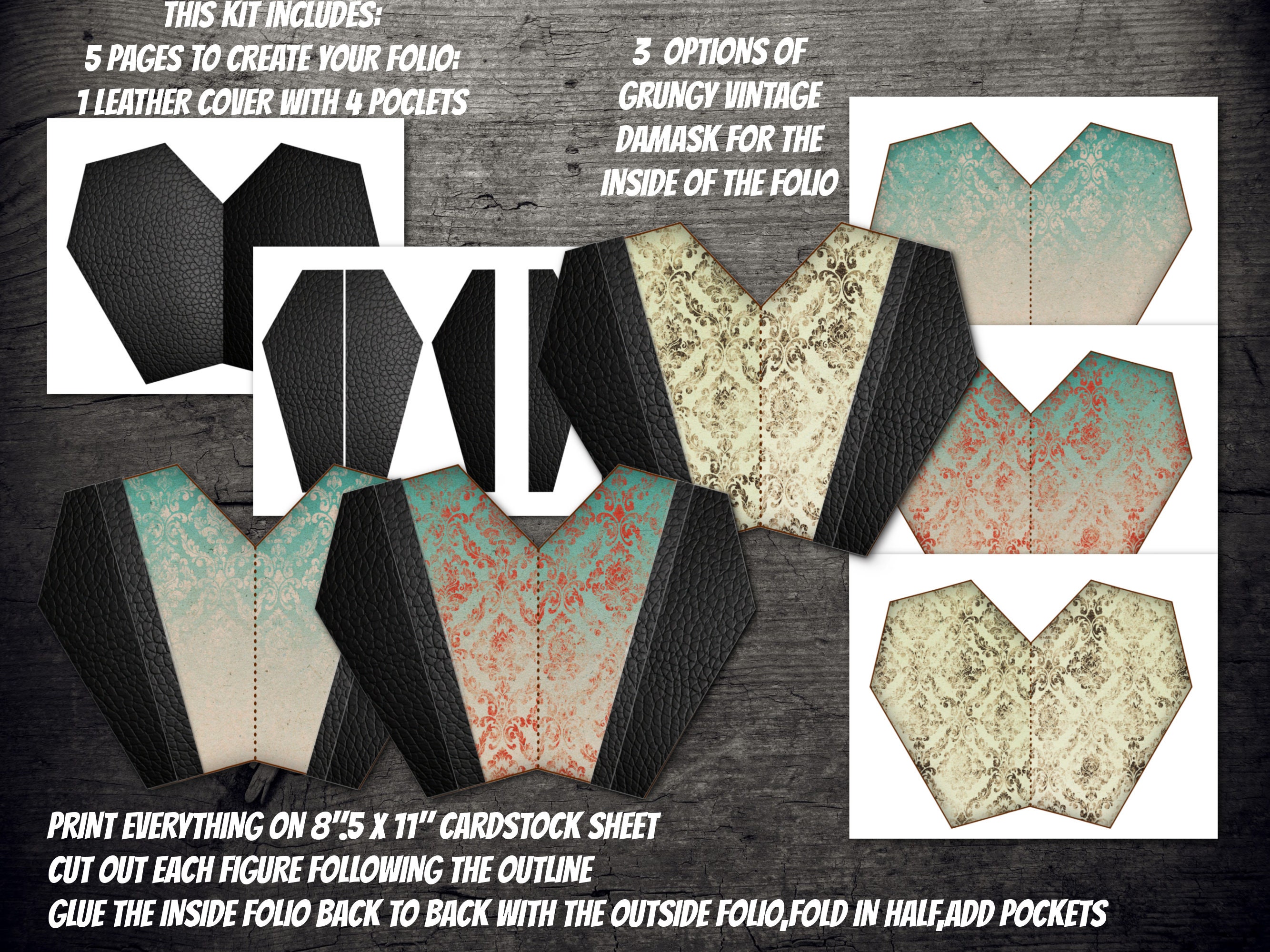 PRINTABLE Coffin Junk Journal Folio Black Leather Skull Junk Journal ...