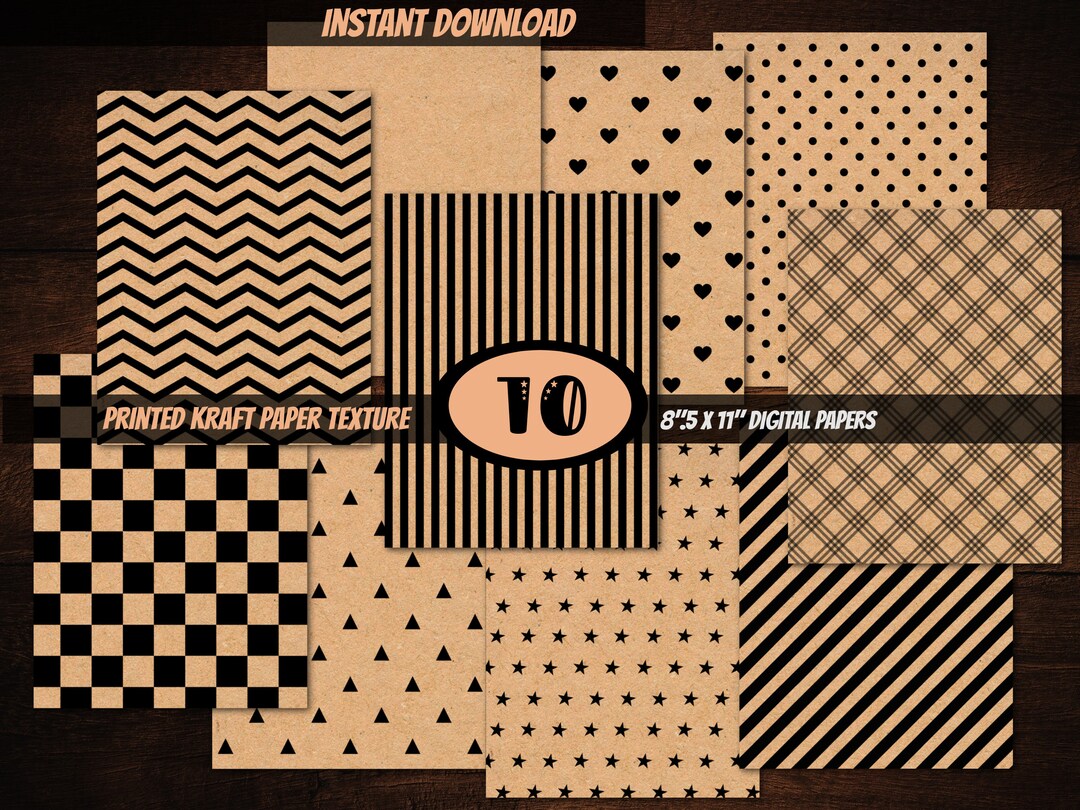 Printed Kraft Digital Paper Textures for Background Collage Junk ...