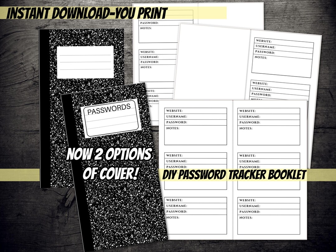 PRINTABLE Password Tracker Booklet Composition Book Traveler Notebook ...